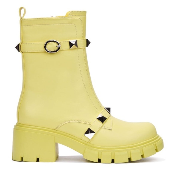Cape Robbin | Shoes | Yellow Studded Lug Sole Platform Booties | Poshmark